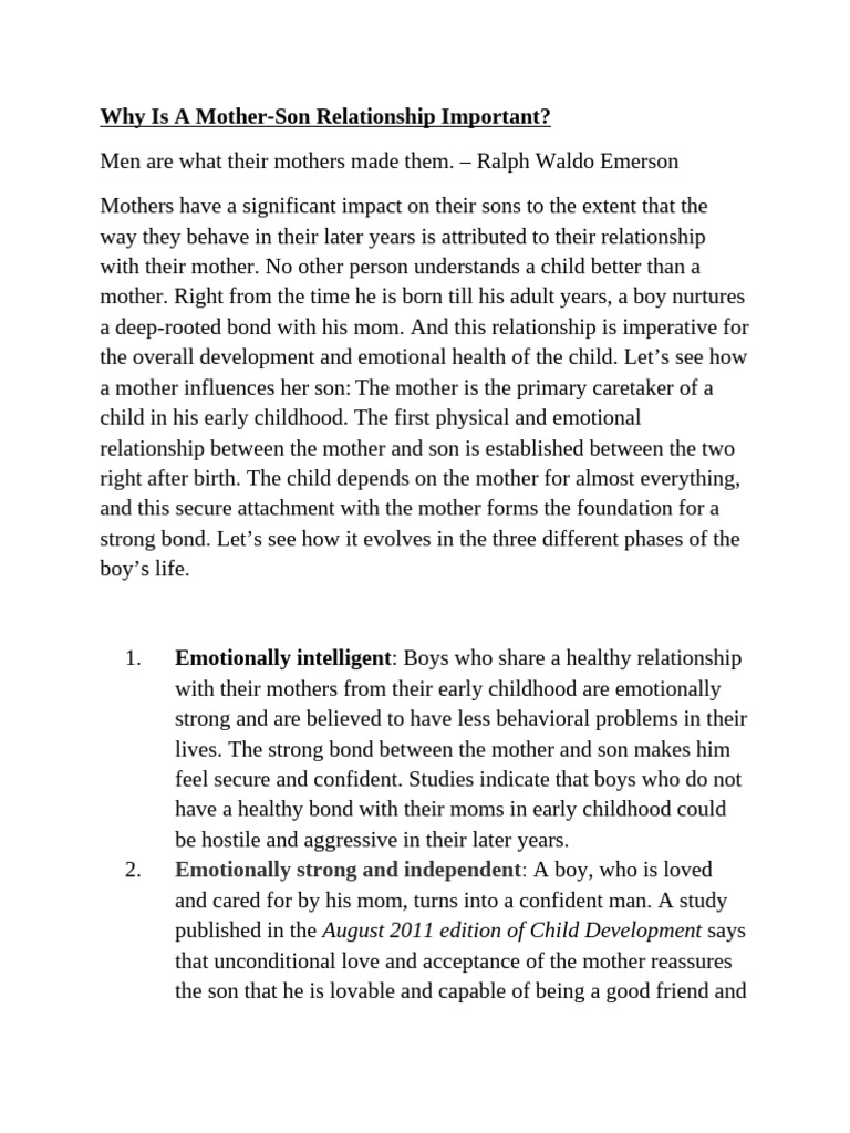 Importance of Mother-Son Relationships | PDF | Adolescence | Early ...