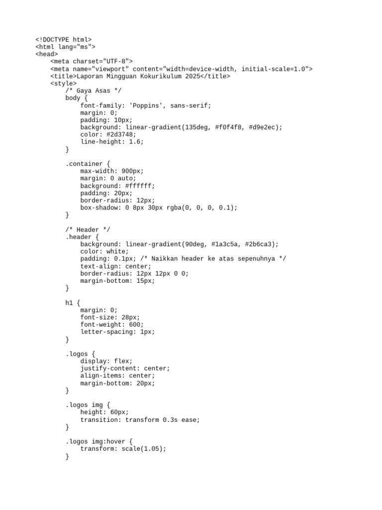 Coding Full Html Css Js Laporan Mingguan Pdf Web Development
