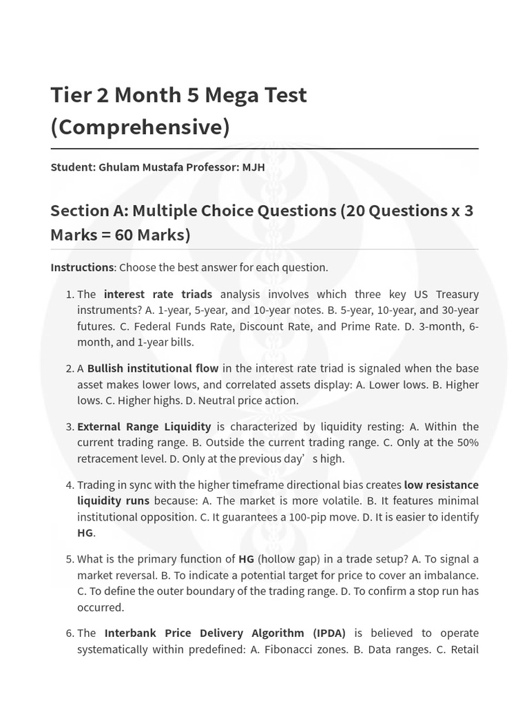 Tier 2 Mega Test: Trading Concepts Exam | PDF | Market Liquidity ...