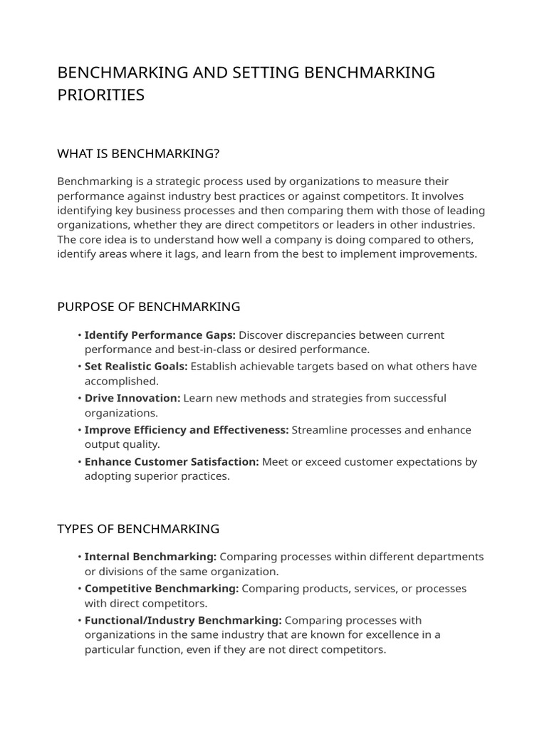 Benchmarking Priorities (1) | PDF | Benchmarking | Goal