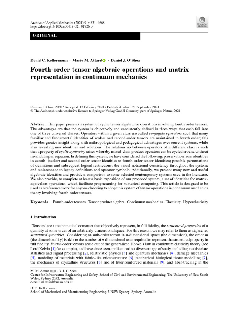Fourth-Order Tensor Operations in Mechanics | PDF | Tensor | Euclidean ...