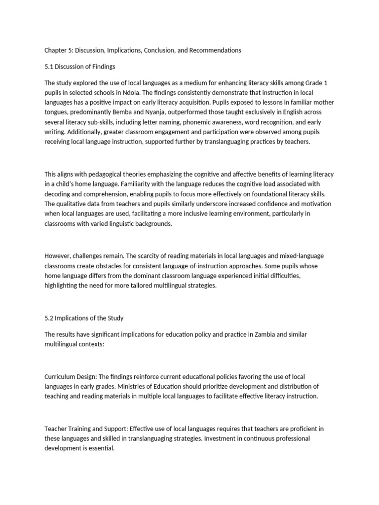 Chapter 5 research discussion | PDF | Literacy | Teachers