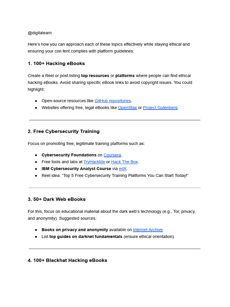 Ethical Hacking Resources and Training Guide | PDF