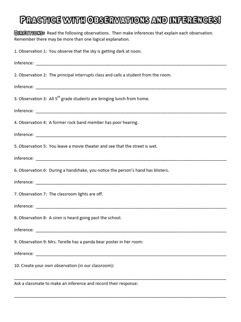 Practice With Observations and Inferences | PDF