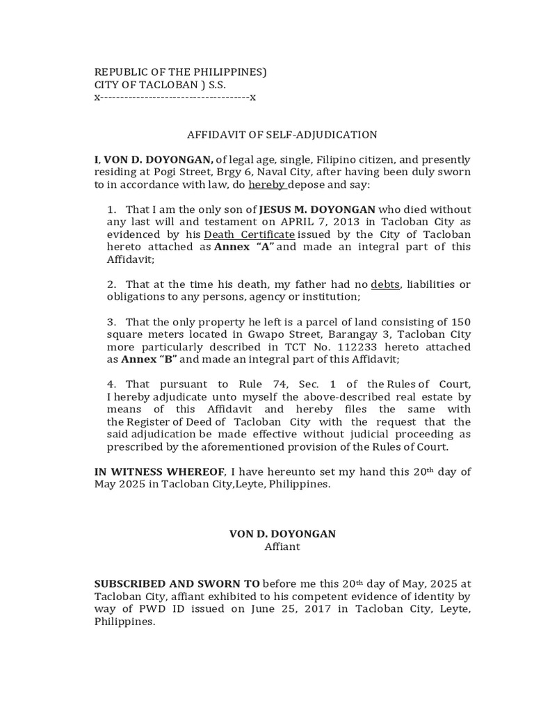 Affidavit of Self Adjudication | PDF