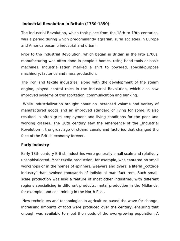 Industrial Revolution in Britain | PDF | Industrial Revolution | Cotton ...