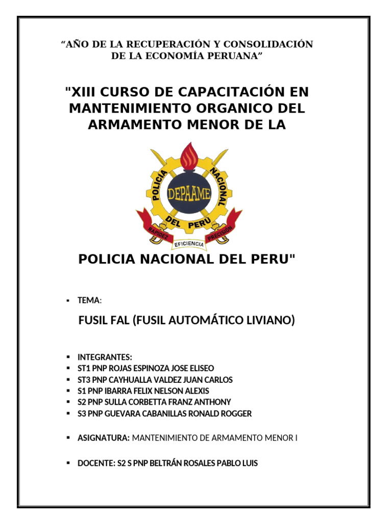 Mantenimiento del Fusil FAL en Perú | PDF | Rifle | Revista (armas de ...