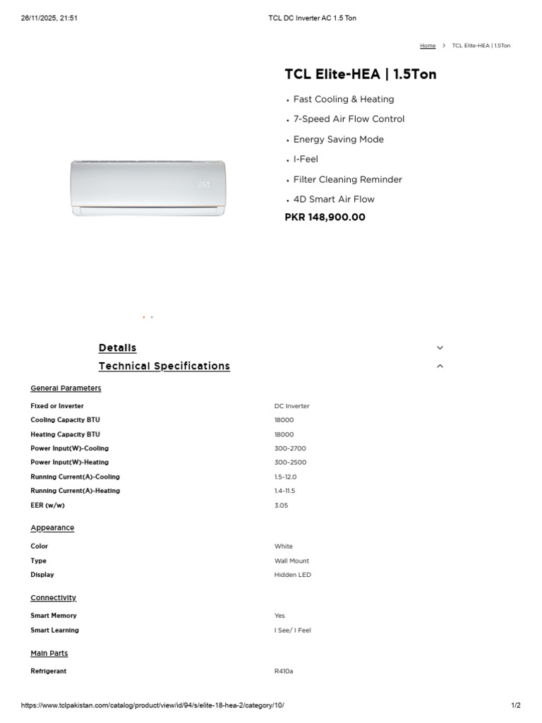 TCL DC Inverter AC 1.5 Ton | PDF | Power Inverter | Electrical Engineering