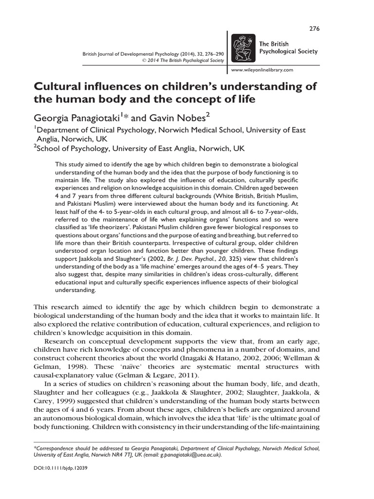 Cultural Influences On Childrens Understanding of The Human Body and ...