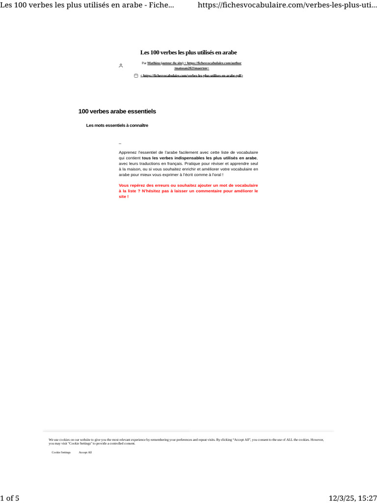 100 verbes essentiels en arabe | PDF