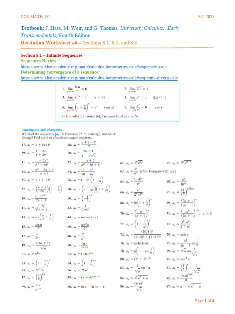 Worksheet6 - Chapter8 - Sections 8.1 - 8.2 - 8.3 | PDF
