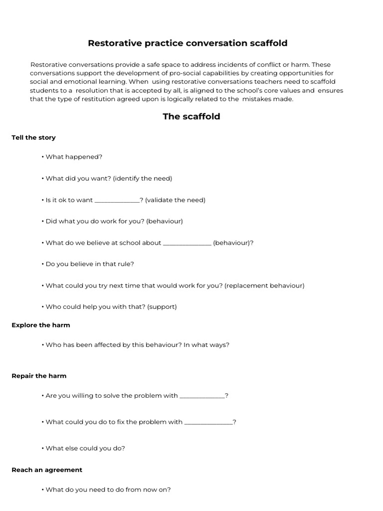 Restorative Practice Conversation Starter | PDF