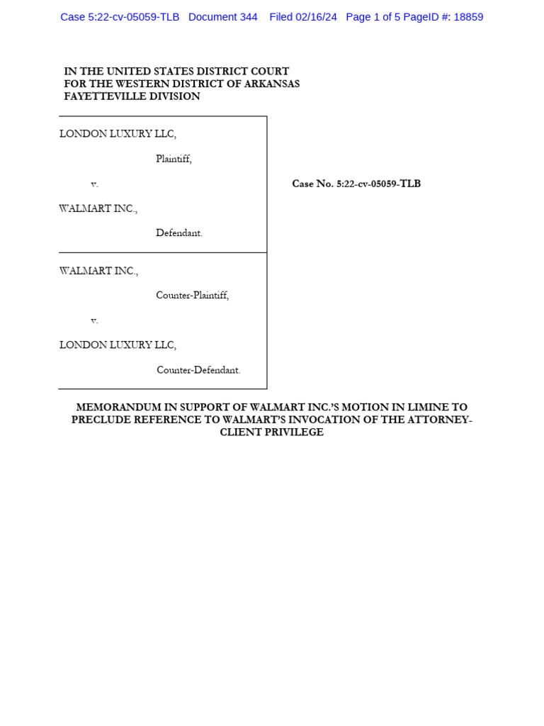 Walmart's Motion to Exclude Privilege References | PDF | Attorney ...