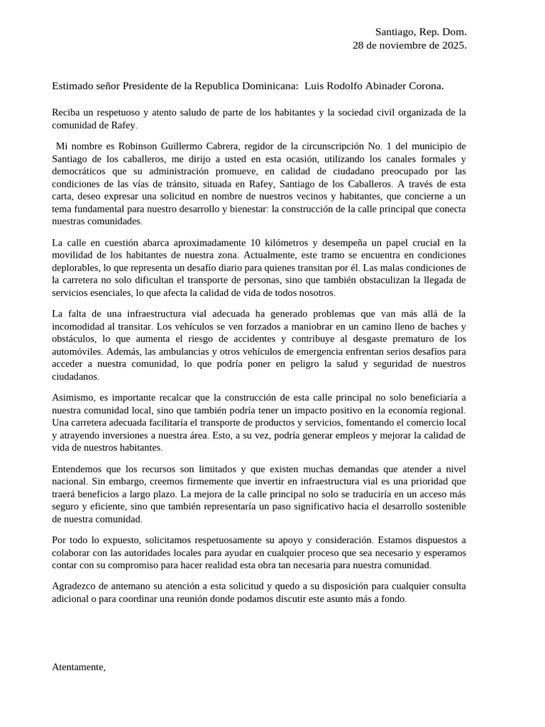 Solicitud de mejora vial en Rafey | PDF