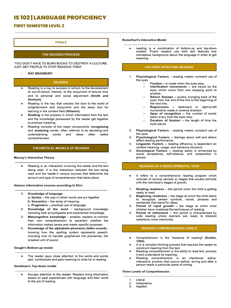 Reading Proficiency and Comprehension Guide | PDF | Poetry | Reading ...