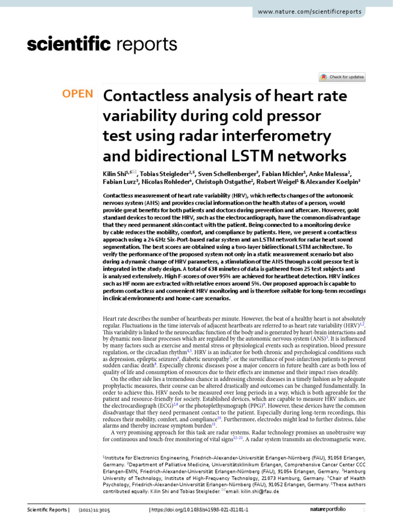 2021 Contactless Analysis of Heart Rate Variability During Cold Pressor ...