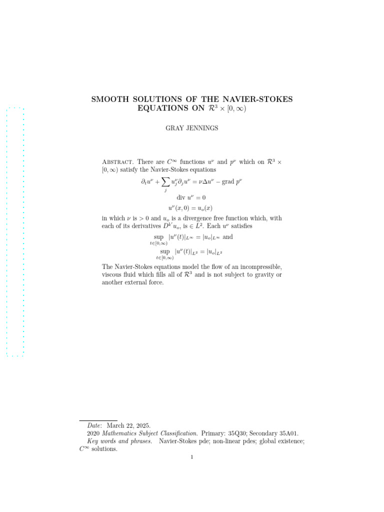 Smooth Solutions Of The Navier-Stokes Equations On: C u p, ∂ u u ∂ u ν ...