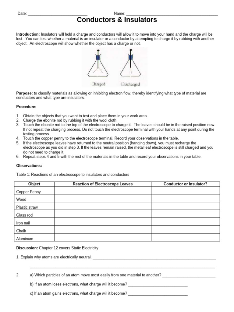 Conductors vs Insulators Experiment Guide | PDF | Electrical Conductor ...