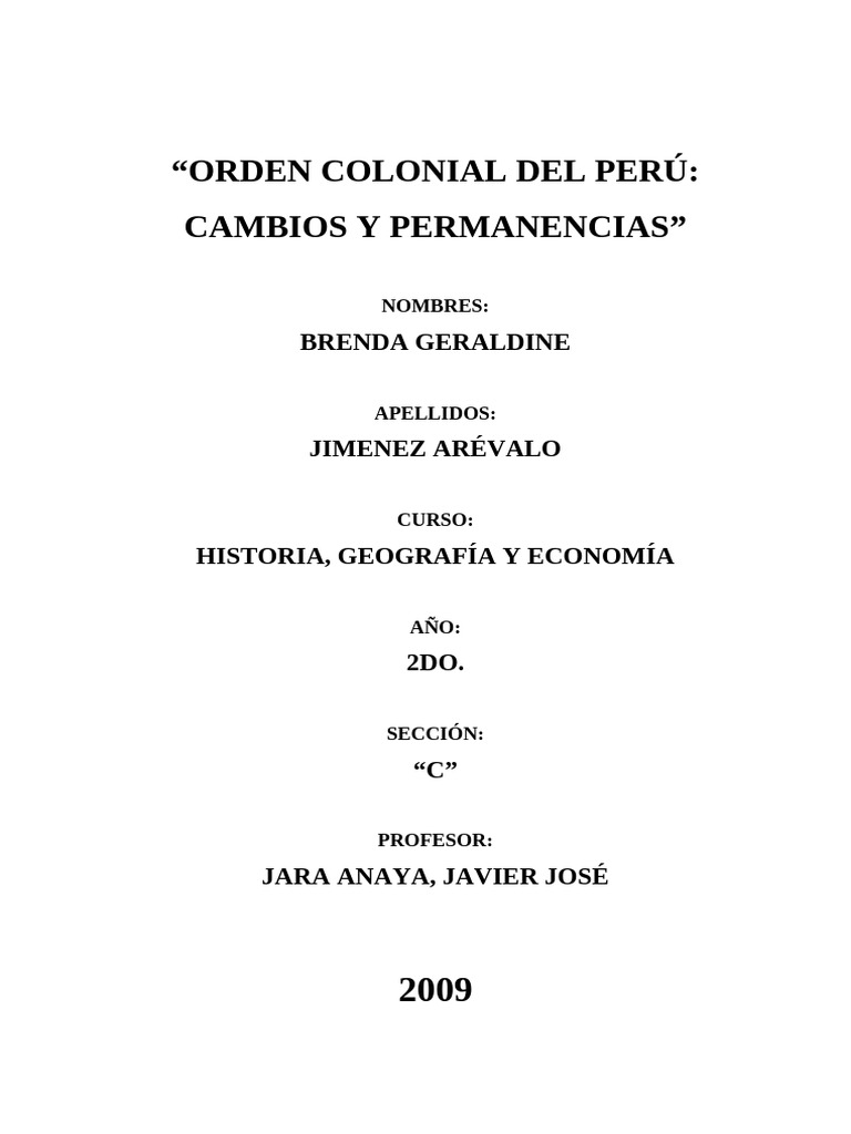 Orden Colonial del Perú: Toledo y su Impacto | PDF | Imperio Inca ...