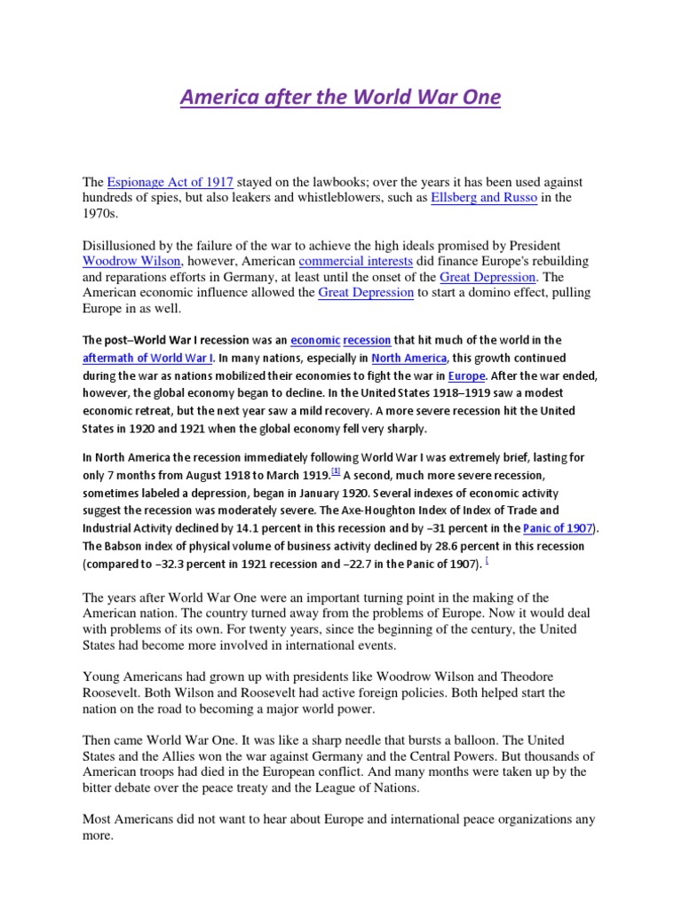 America After The World War One | PDF | Recession | Great Depression