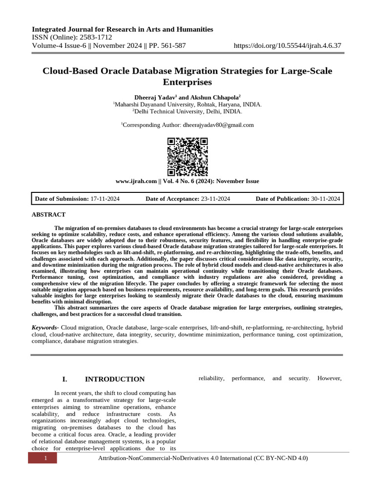 Cloud-Based Oracle Database Migration Strategies For Large-Scale ...