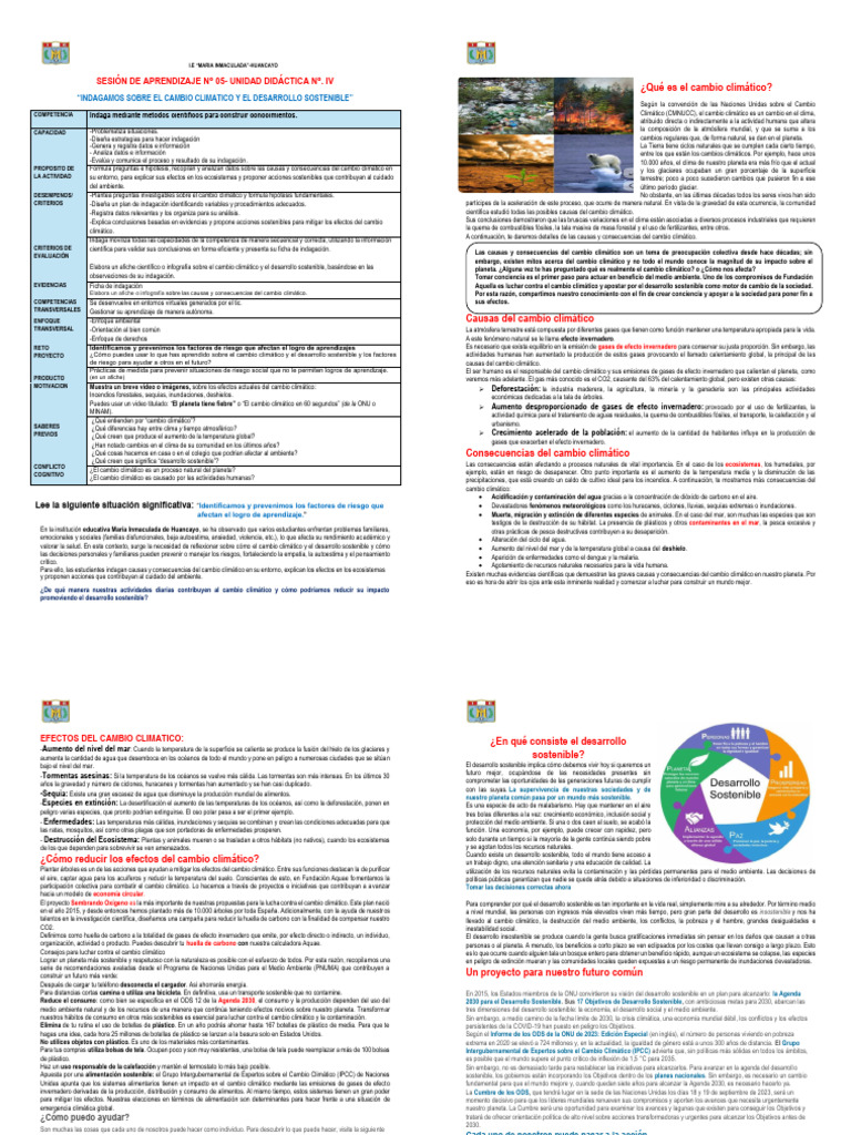 SESIÓN DE APRENDIZAJE N°5-IV-BIM. 4TO.CyT. | PDF | Cambio climático | Sustentabilidad