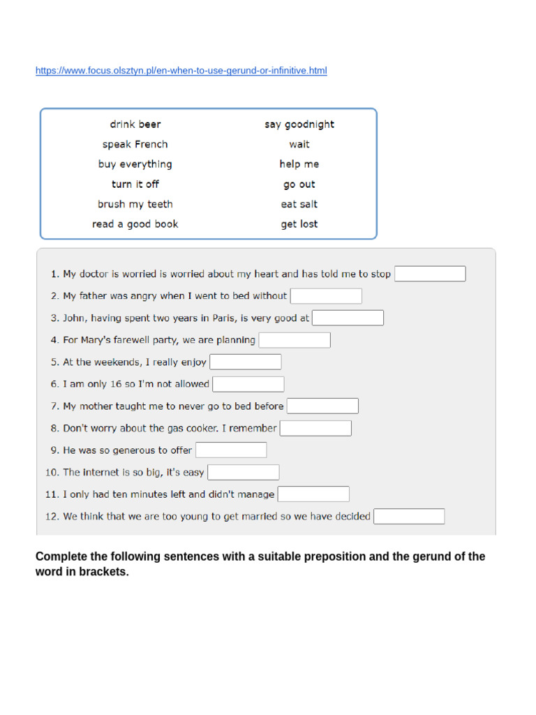 Lesson 10 Review Gerunds and Infinitives | PDF