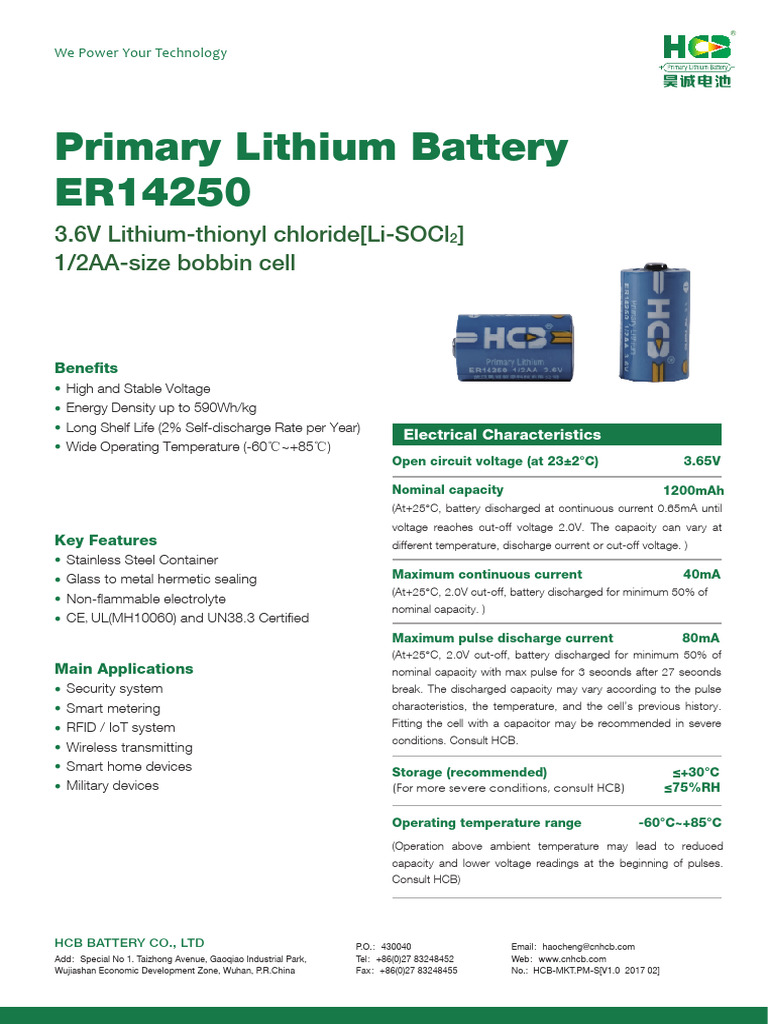 ER14250-HCB (1) | PDF | Electric Power | Electricity