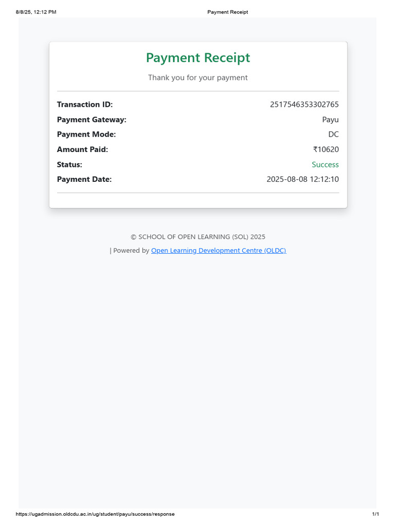 Payment Receipt for SOL Transaction | PDF