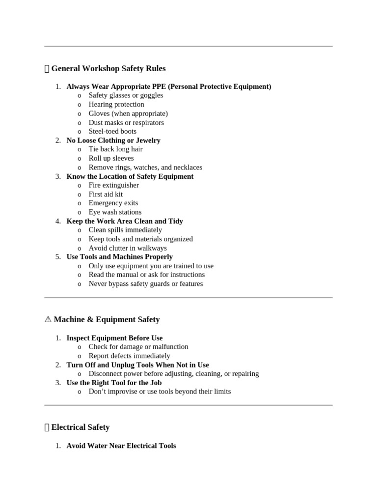 ? General Workshop Safety Rules | PDF