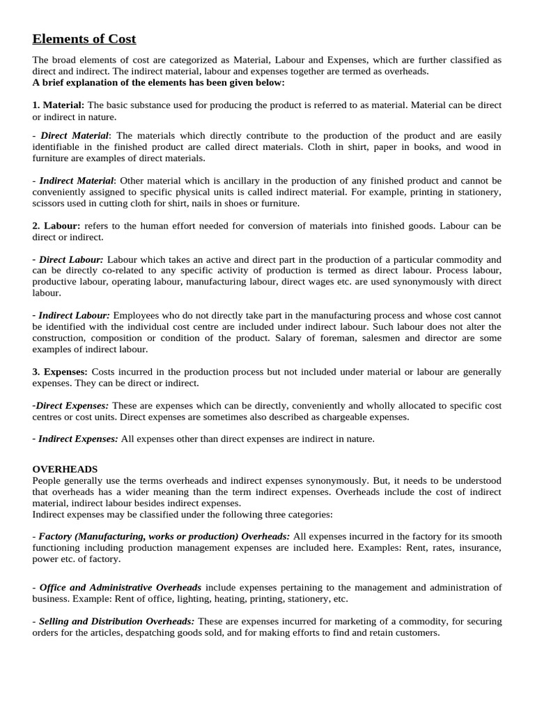 Elemets of Cost | PDF | Expense | Economies