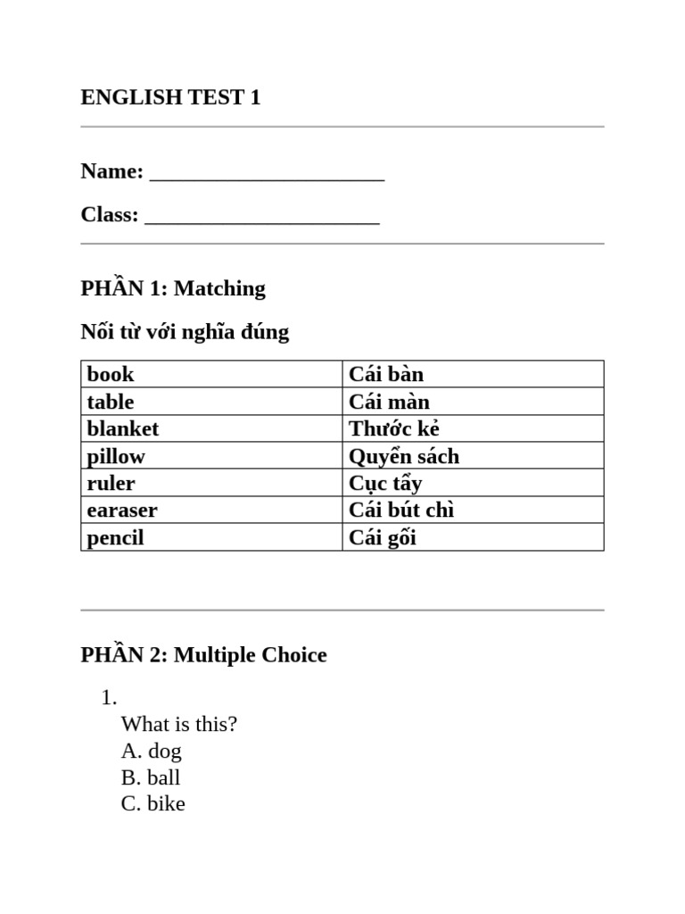 English Test 1.2 | PDF