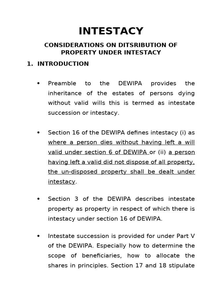 Intestacy - Considerations on Ditsribution of Property Under Intestacy ...