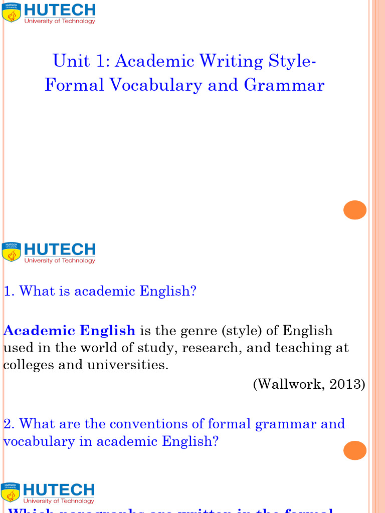 Academic Writing: Formal Grammar Guide | PDF | English Language ...