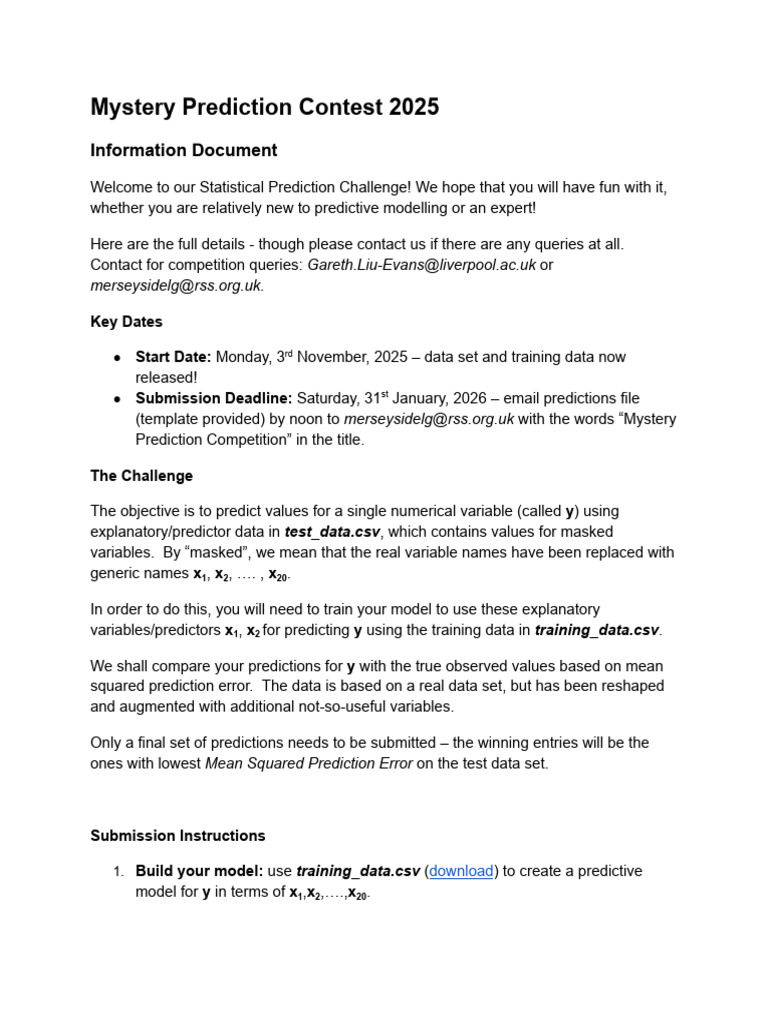 Mystery Prediction Contest 2025 Details | PDF | Prediction | Dependent ...