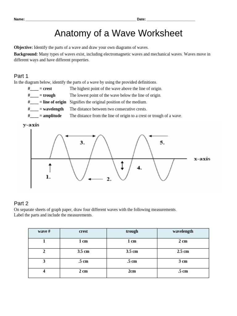 Anatomy of Waves Worksheet | PDF | Waves | Wavelength