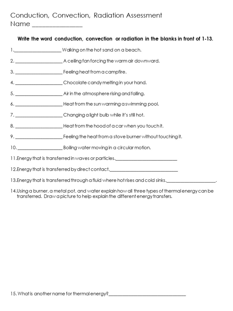 Conduction Convection and Radiation Fill in Worksheet and Key | PDF ...