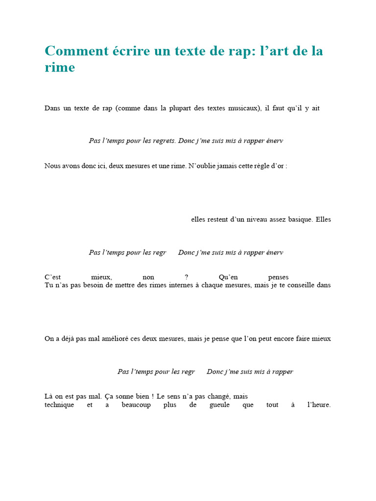 Techniques pour écrire des textes de rap | PDF
