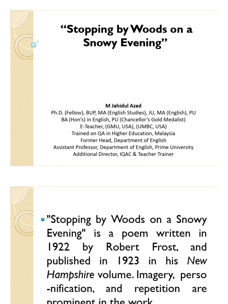 Stopping by Woods on a Snowy Evening | PDF | Poetry