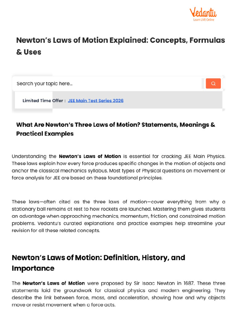 Newton's Laws of Motion Explained - Concepts, Formulas & Uses | PDF