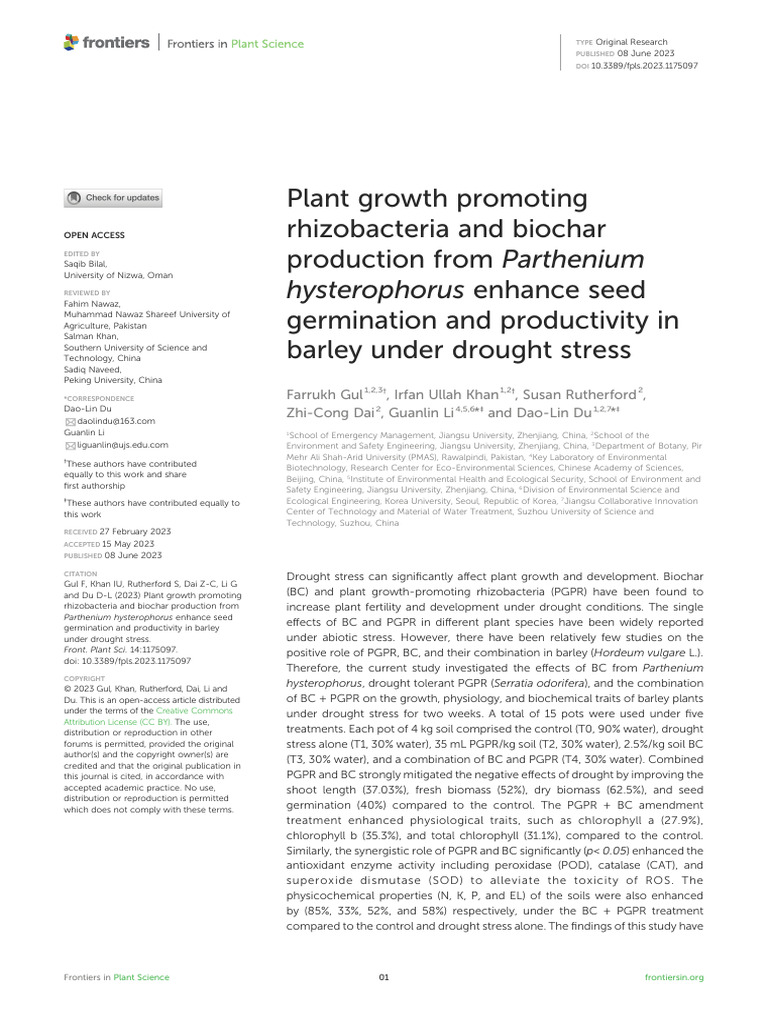 Plant Growth Promoting Rhizobacteria and Biochar P | PDF | Botany | Biology