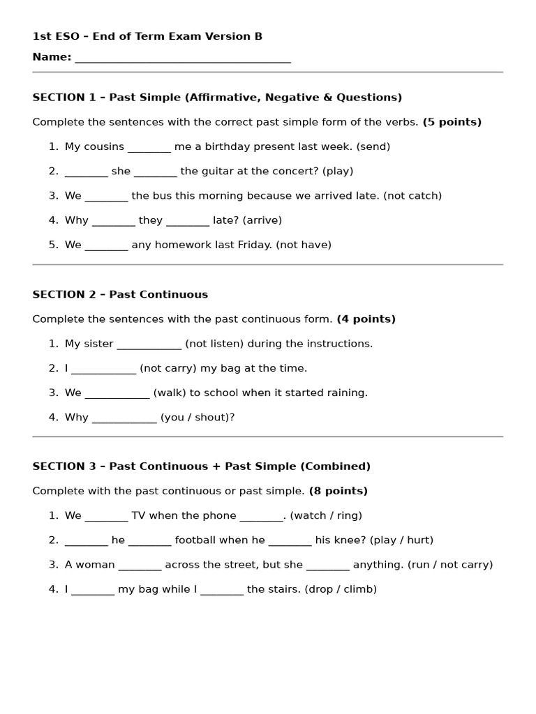 1st ESO End of Term Exam Version B | PDF