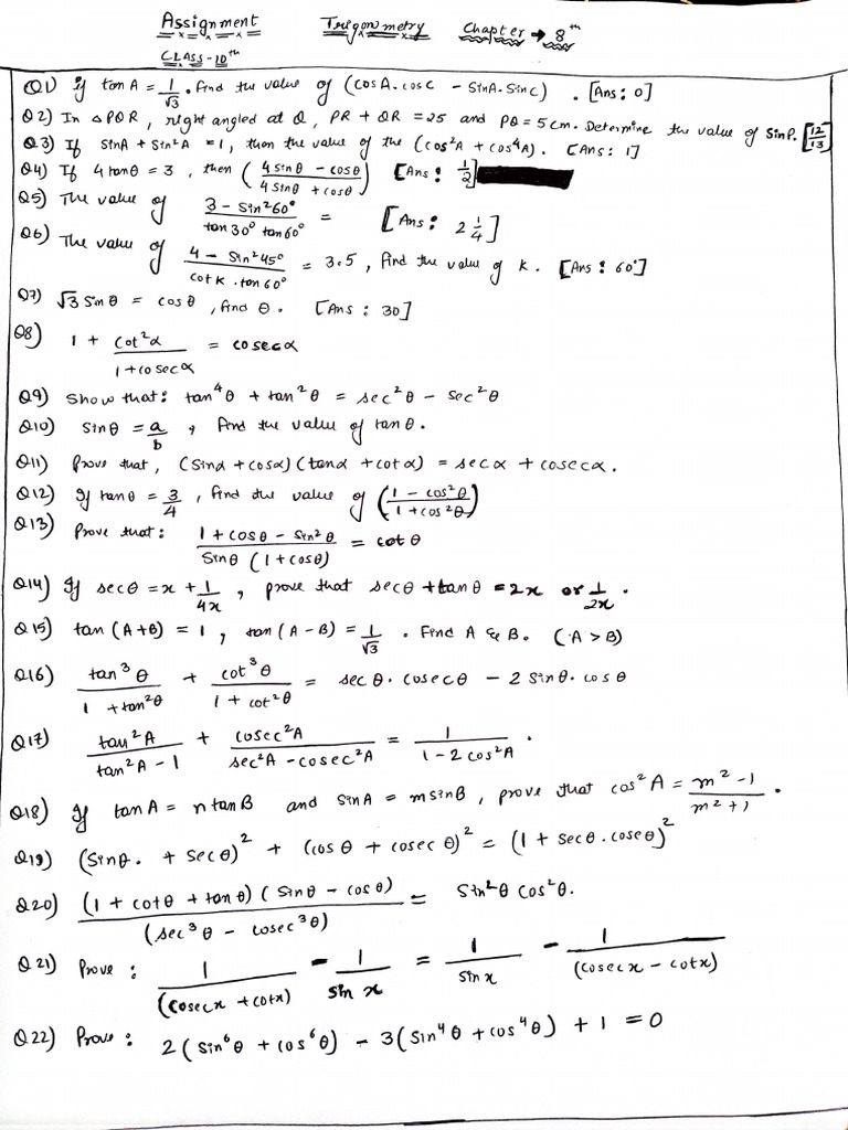 Class10 Trigo Assign | PDF
