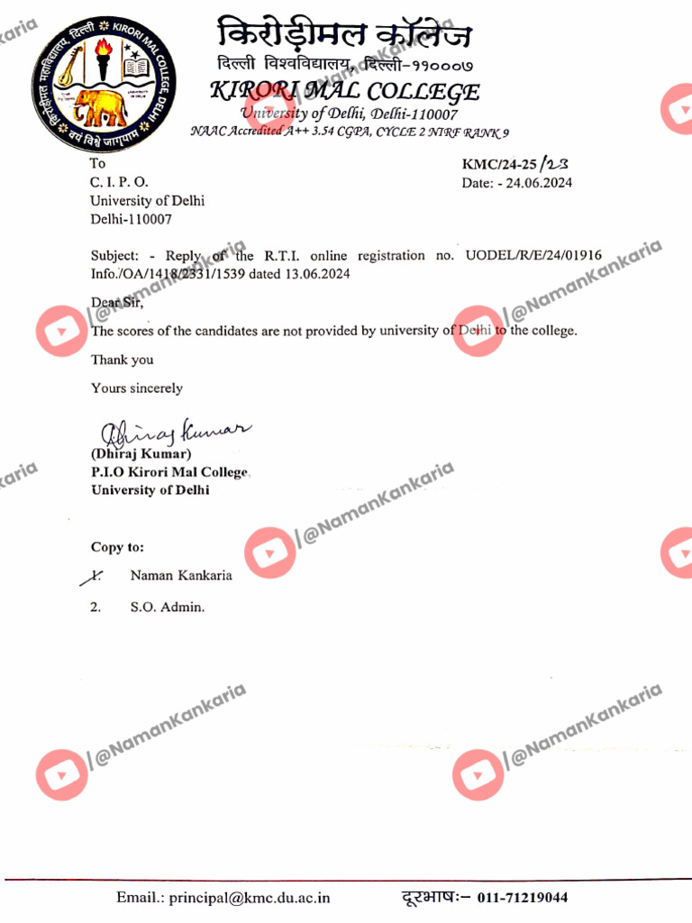 RTI Kirorimal College | PDF
