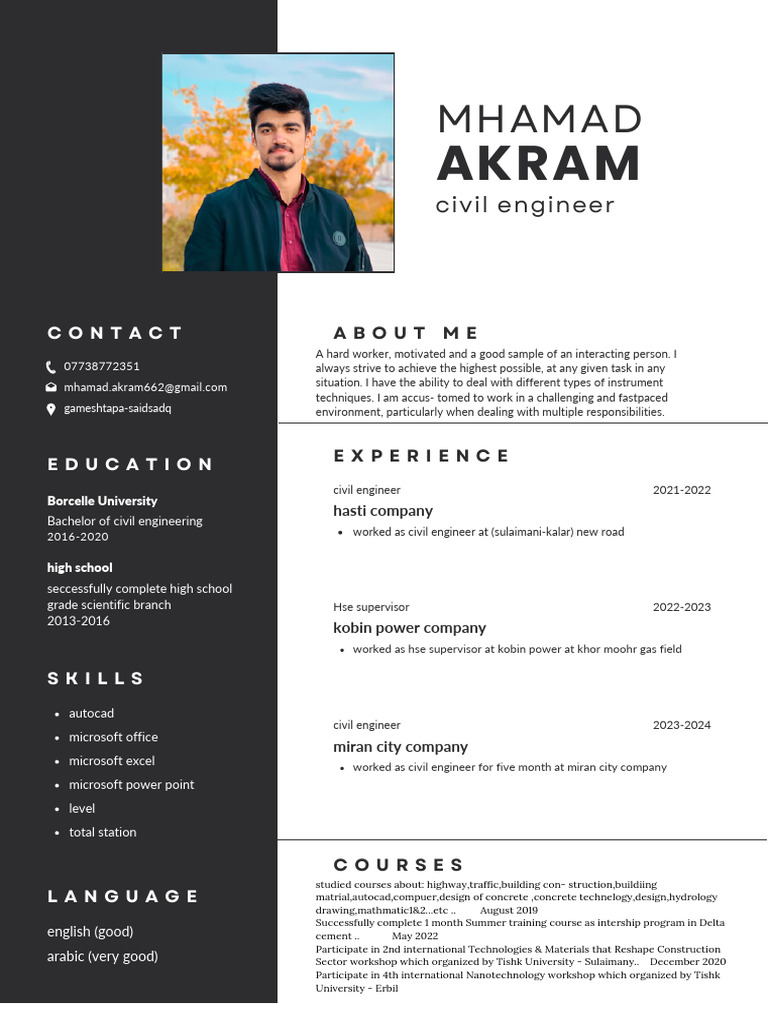 Grey Modern Professional CV Resume PDF | PDF | Engineering | Civil ...
