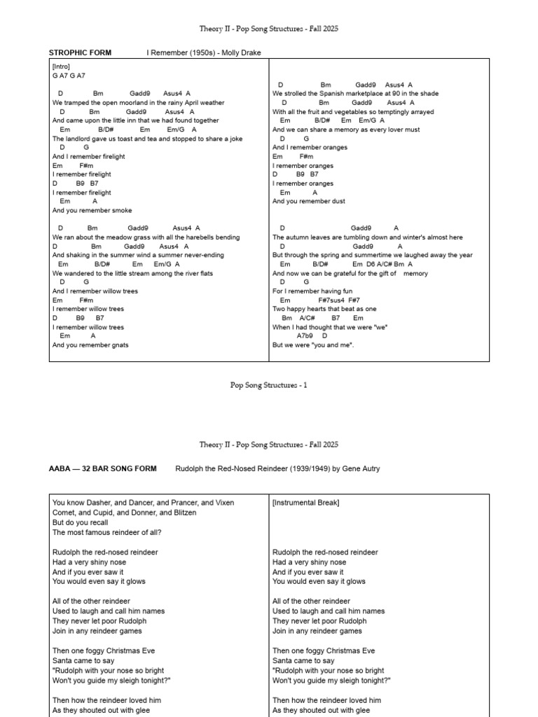 Pop Song Structures Analysis Guide | PDF | Santa Claus's Reindeer | Songs