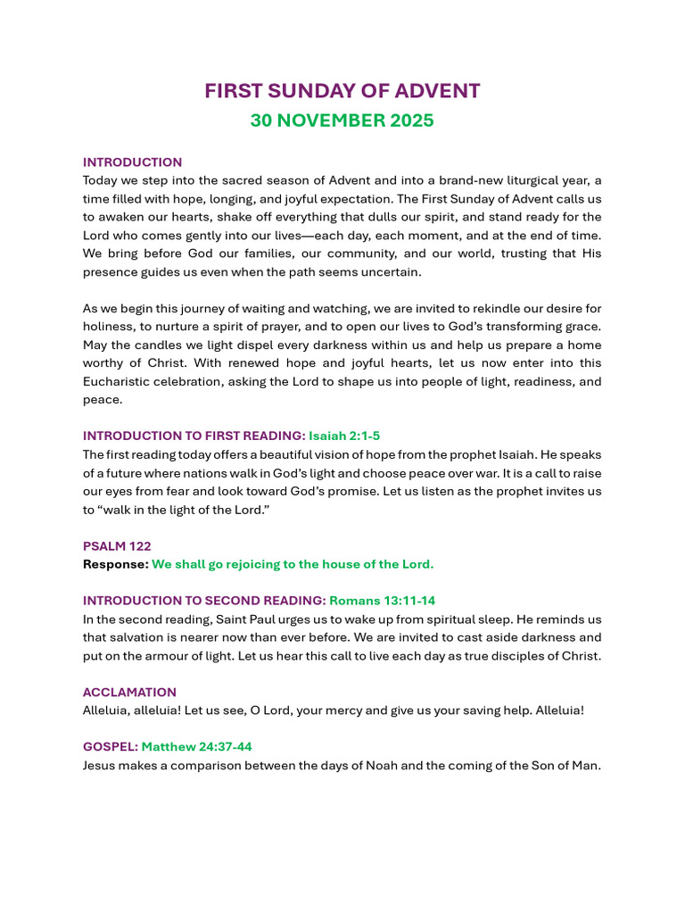 First Sunday of Advent Reflection 2025 | PDF | Advent | Jesus