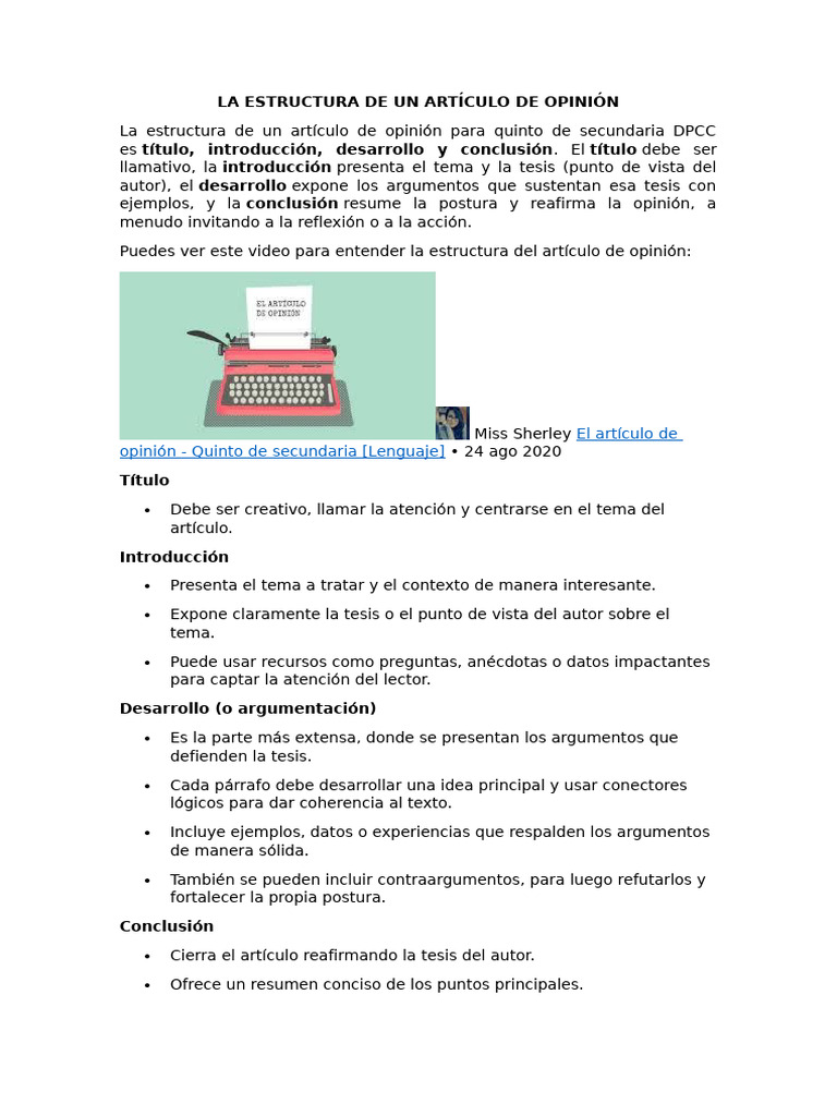 La Estructura de Un Artículo de Opinión (1) | PDF | Ensayos
