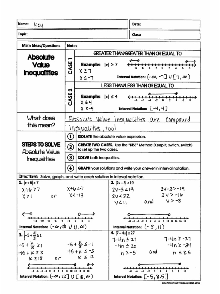 Absolute Value Inequalities FILLED in (1) | PDF