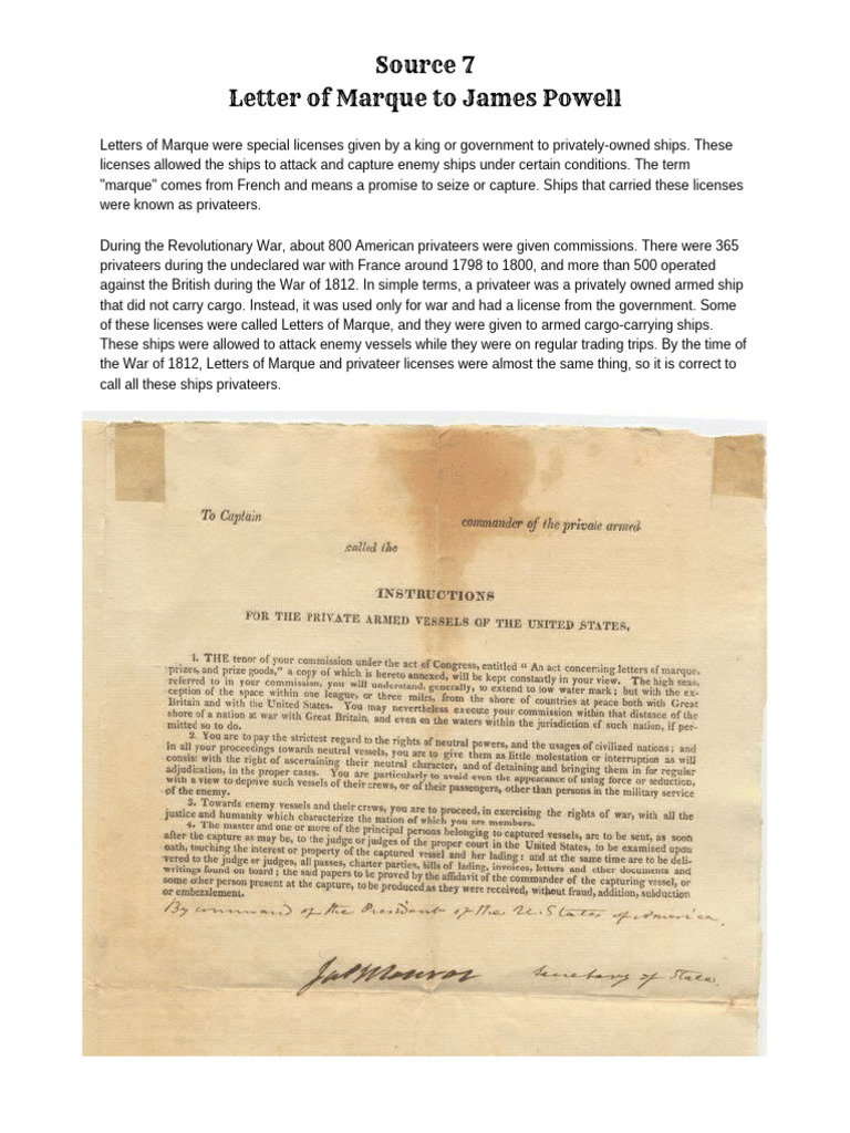 Letter of Marque for Privateer James Powell | PDF | Privateer | Prize (Law)